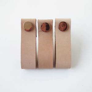 Set of 3 Leather Handles, Handmade Natural Leather Pulls, Simple ...