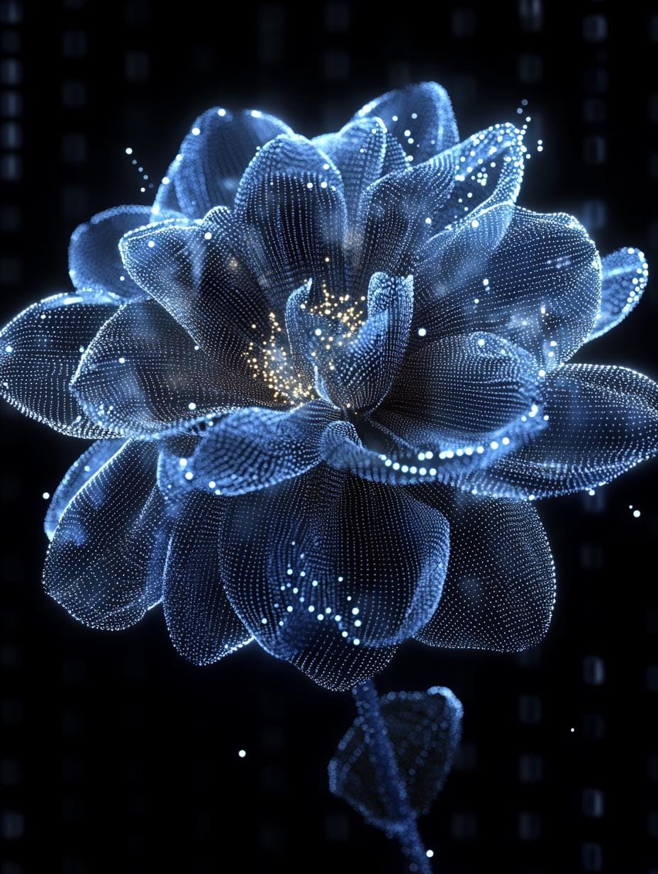 Futuristic Techno Flower, Digital Dahlia Flower Art, Binary Blossom for ...