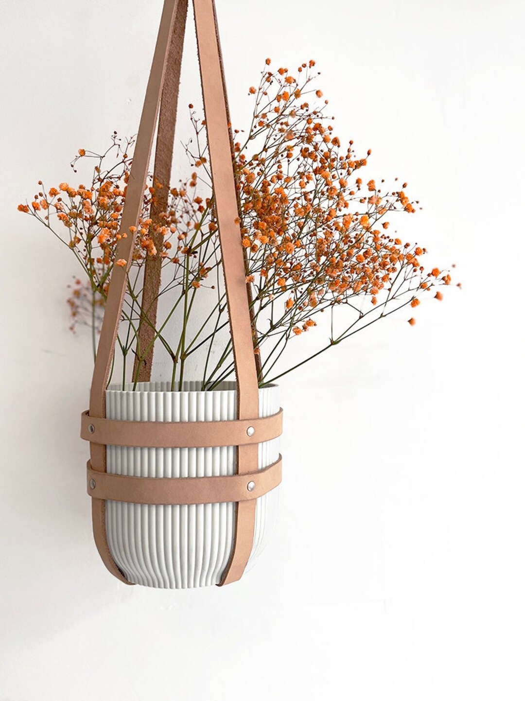 Hanging Plant Holder, Ceiling Planter, Leather Geometric Plant Hanger ...