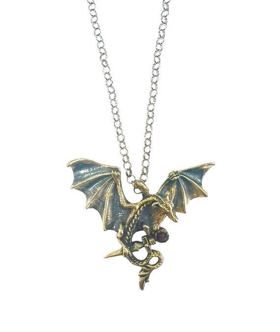 1990s WTS Flying Dragon Pendant with Dagger and Red S… - Gem