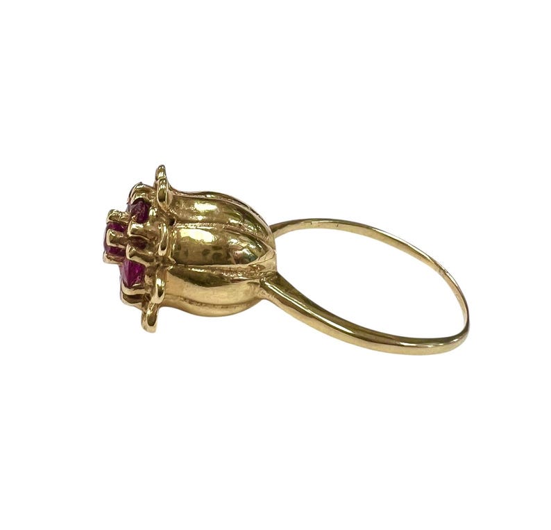 Vintage 14K Yellow Gold Ruby Tulip Ring Floral Cocktail Ring Estate ...