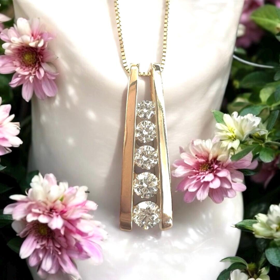 Ladder Diamond Necklace With 1 Carat Graduated Diamonds in 14 Karat ...