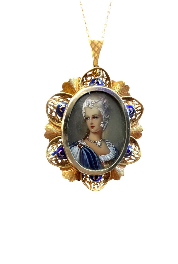 1800s Victorian Painted Lady Pin Pendant with Enamel … - Gem