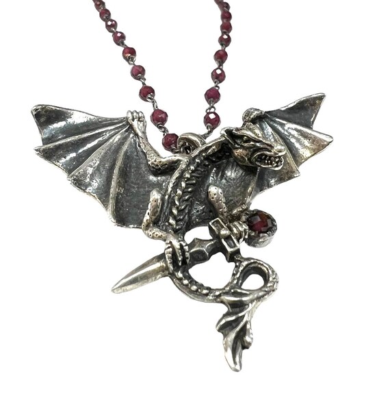 1990s WTS Flying Dragon Pendant with Dagger and Red S… - Gem