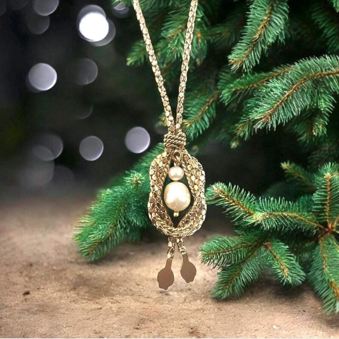 Antique 1920s Art Nouveau Lariat Popcorn Necklace With Love Knot and ...