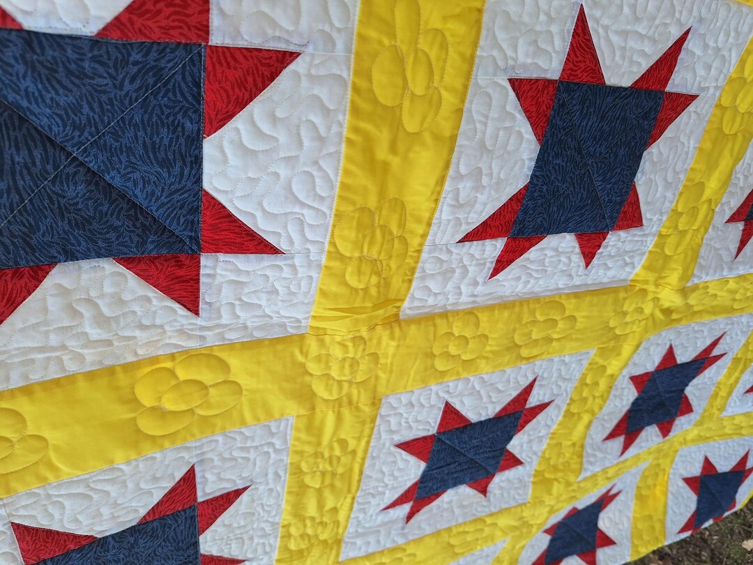 Stars With Yellow Sashing Blue and Red Star Lap Quilt - Etsy