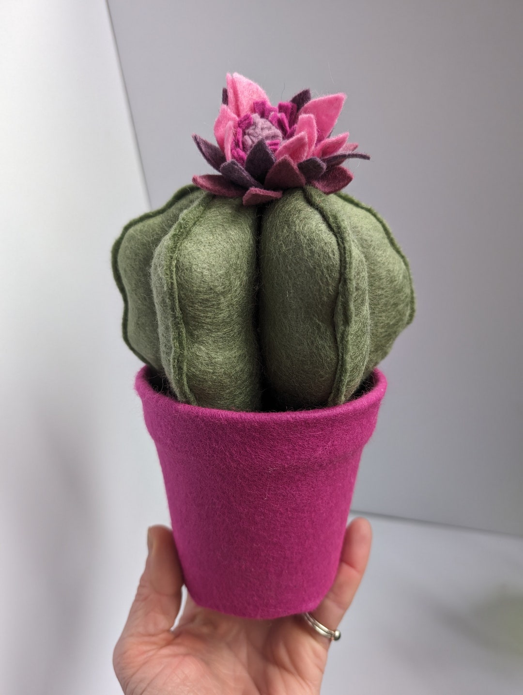 Cute Round Pink Flowering Felt Cactus. Cute Cacti, Faux Cacti, Handmade ...