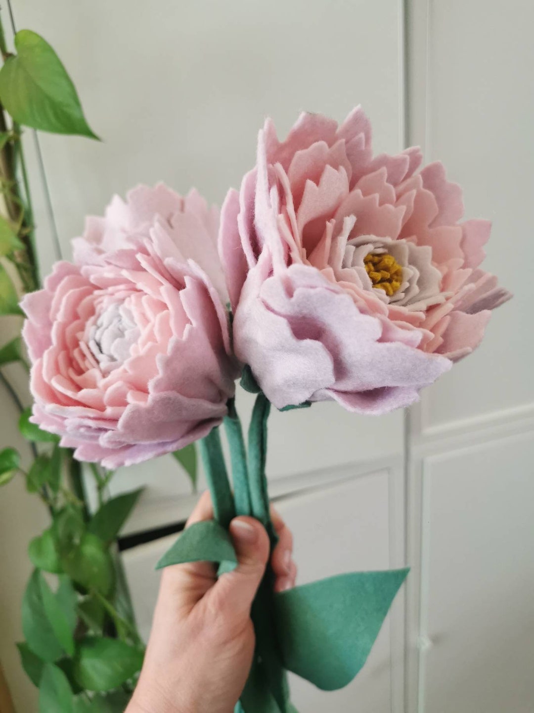 Set of 3 Pale Pink, Felt Peonies. Faux Peonies. Fabric Flowers ...