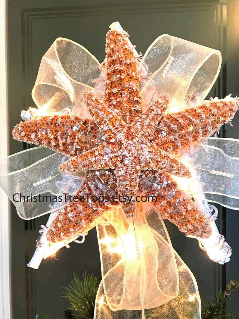 Starfish Tree Topper With Lights Lighted Starfish Christmas - Etsy