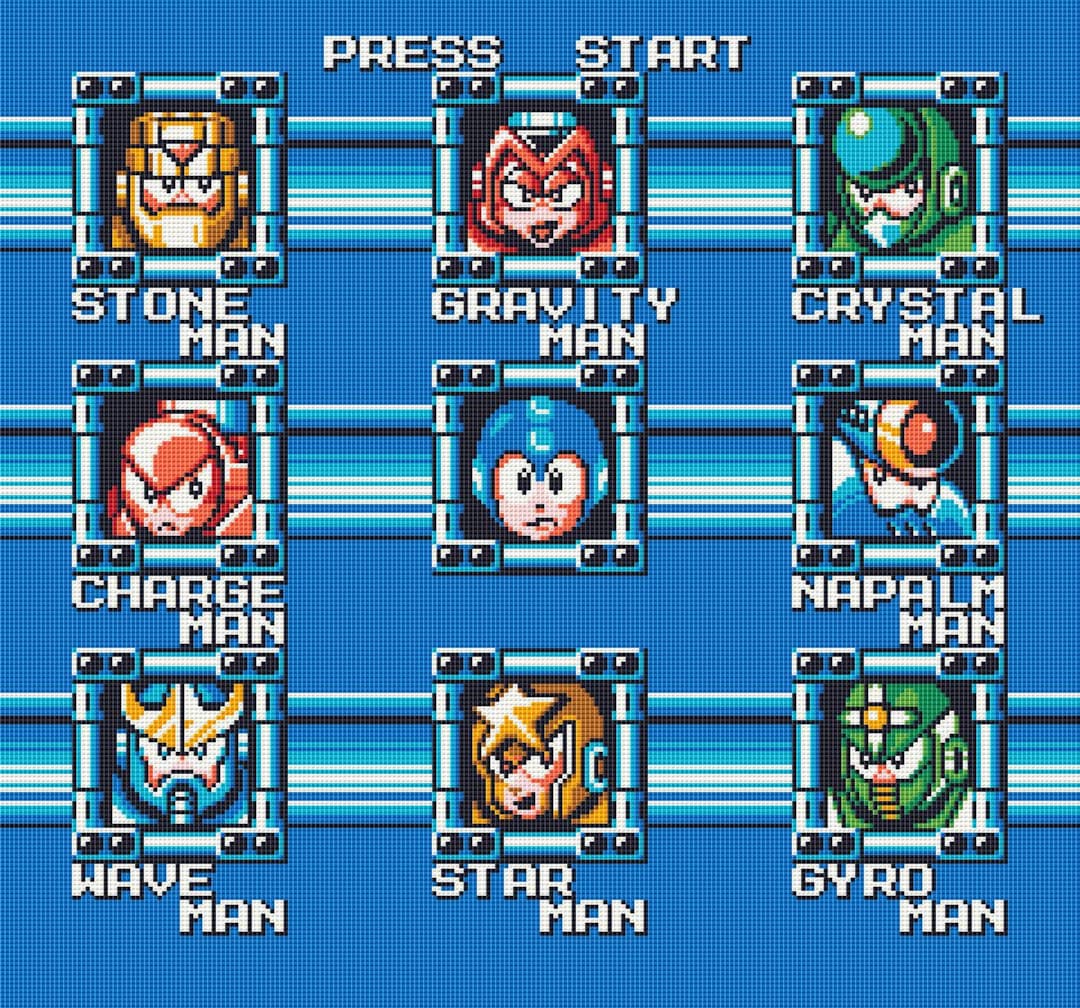 Mega Man 5 Stage Select Screen Cross Stitch Pattern. PDF Files. INSTANT ...
