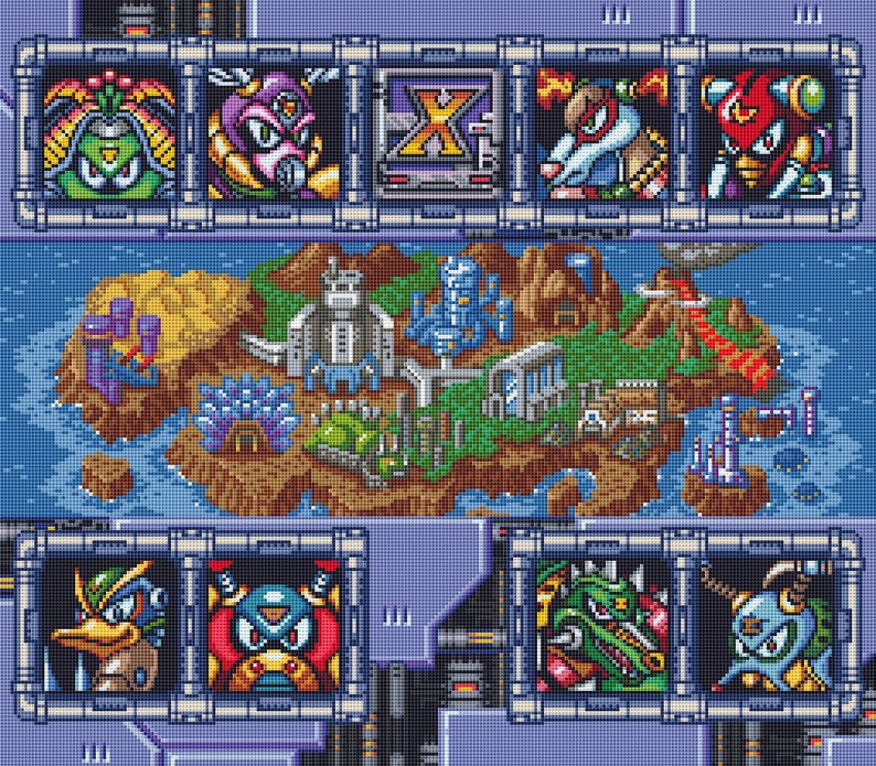 Mega Man X2 Stage Select Screen Cross Stitch Pattern. PDF - Etsy