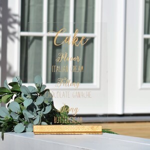 Acrylic Wedding Cake Sign Clear Wedding Menu Sign Wedding Cake Flavor ...