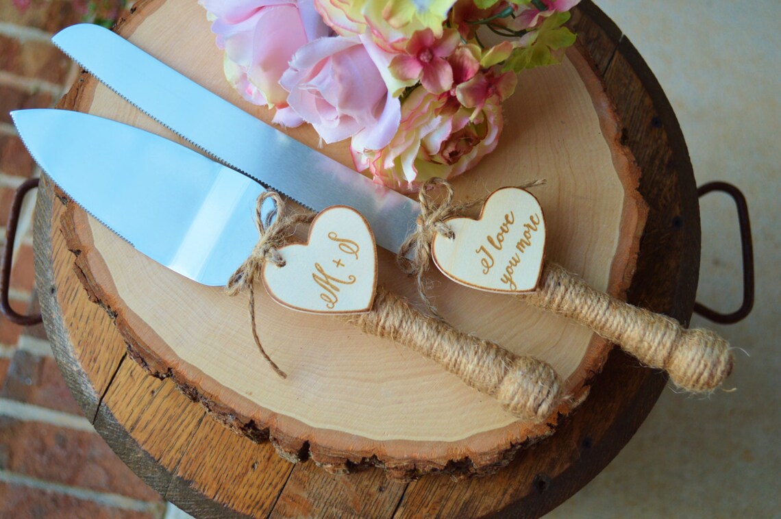 Personalized Rustic Wedding Cake Cutter and Knife Customized Burlap ...