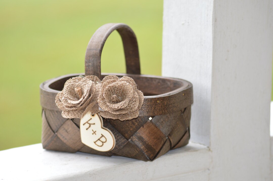 Rustic Flower Girl Basket, Burlap Flower Girl Basket, Country Wedding ...