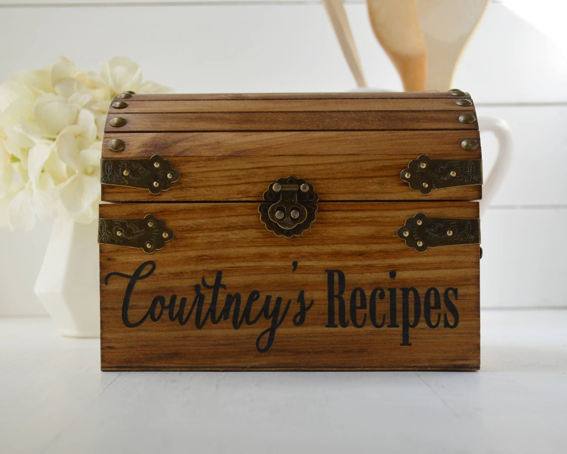 Wood Recipe Box Customized Recipe Box Farmhouse Kitchen | Etsy