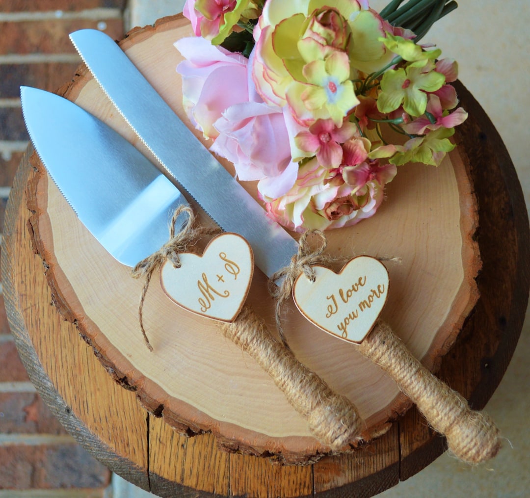 Personalized Rustic Wedding Cake Cutter and Knife Customized Burlap ...