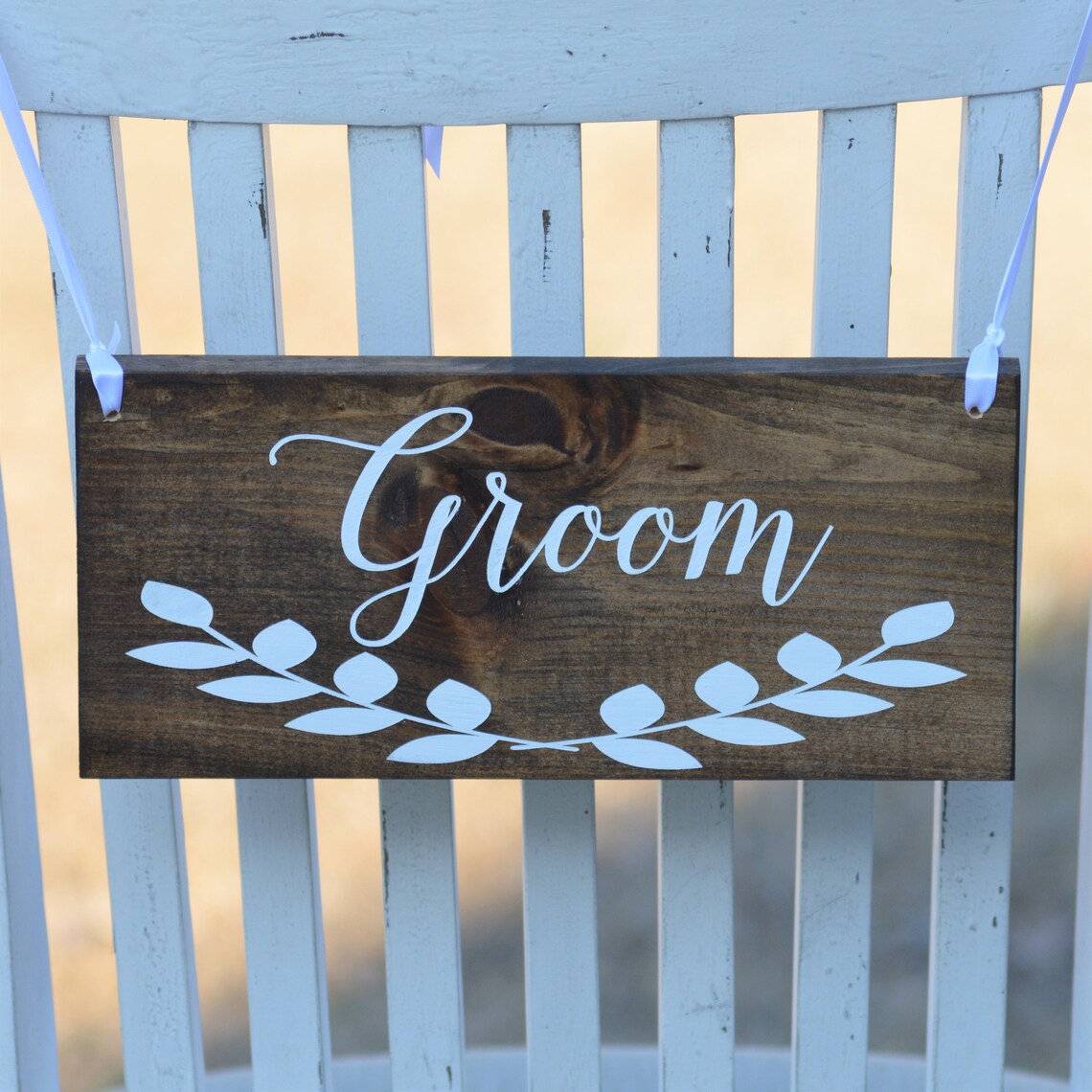 Rustic Wedding Chair Signs Bride and Groom Sign Greenery - Etsy