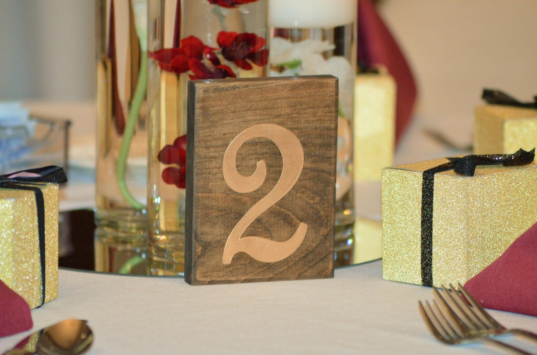 Gold Wedding Table Numbers, Wooden Table Numbers Wedding Self Standing ...