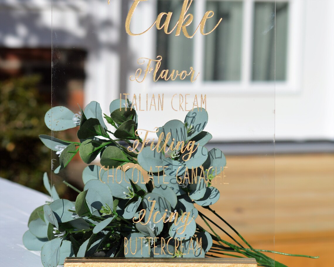 Acrylic Wedding Cake Sign Clear Wedding Menu Sign Wedding Cake Flavor ...