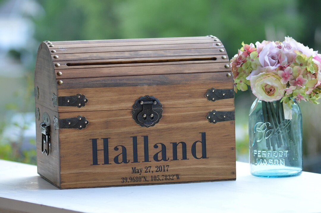 Elegant Barn Wedding Card Box Holder, Custom Coordinates for Wedding ...