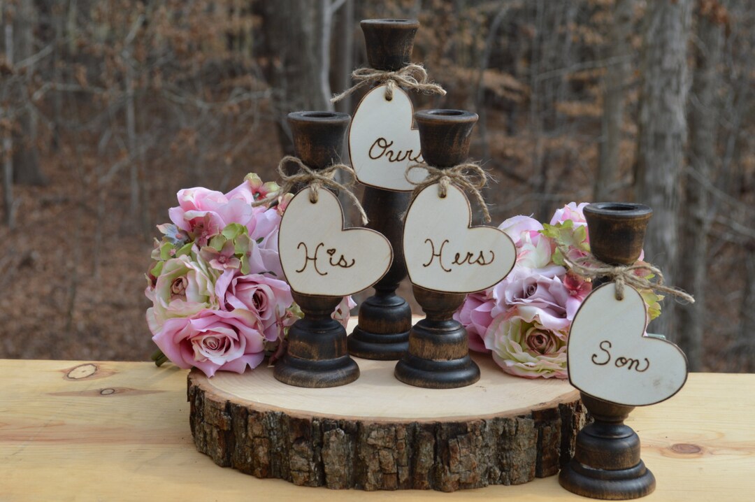 Family Unity Candle Holders, Rustic Wedding Unity Candle Set, Burlap ...