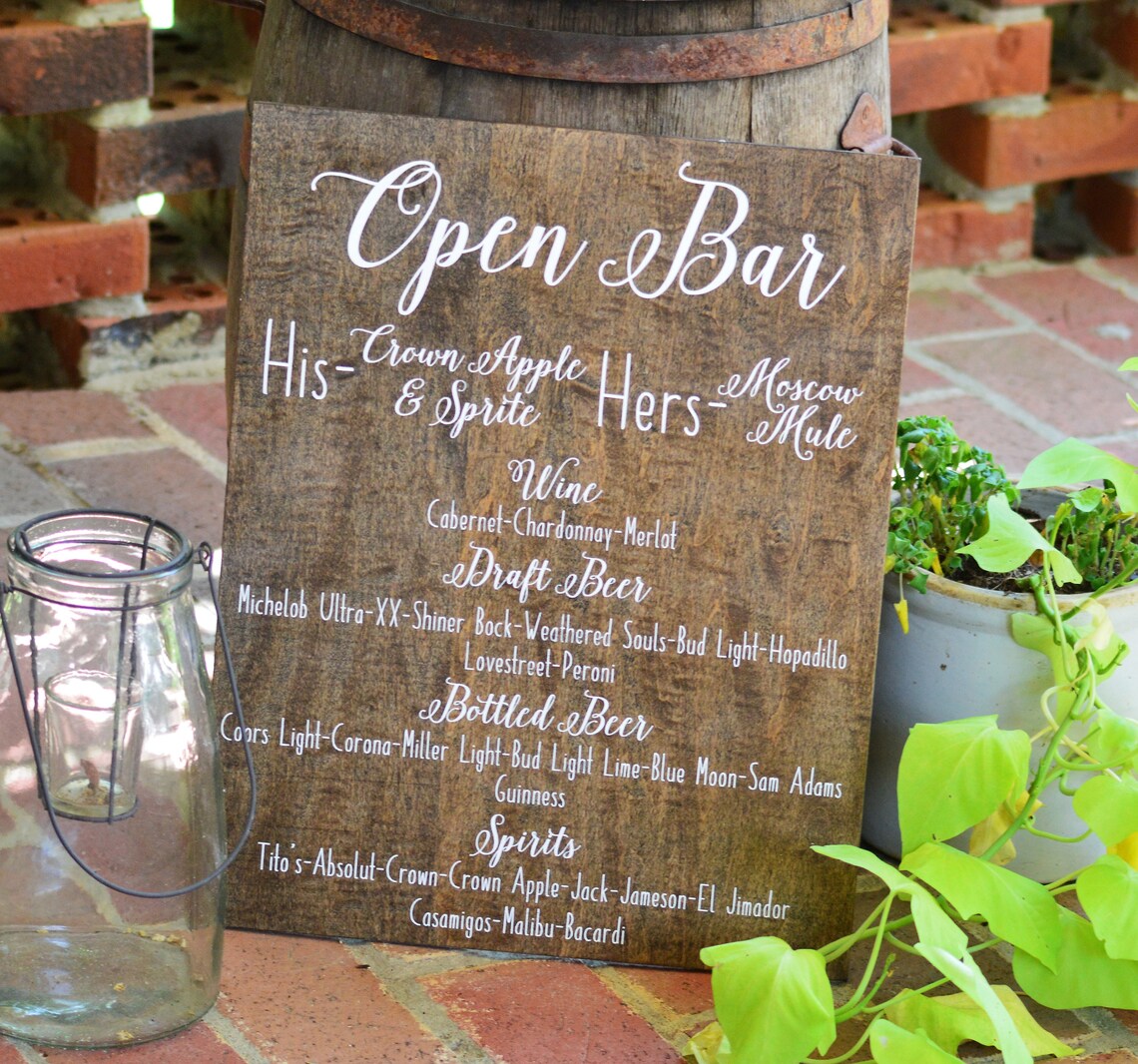 Open Bar Sign for Wedding Signature Drink Sign Bar Menu Sign Wedding ...