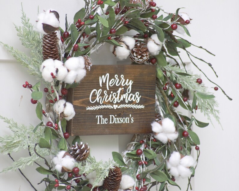 Rustic Christmas Wreath Sign Personalized Christmas Sign Merry | Etsy