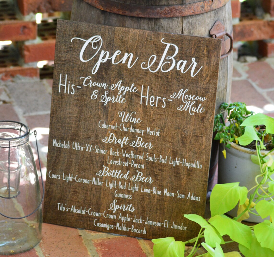 Bar Sign Wedding Bar Sign Open Bar Sign Wedding Bar Menu Wedding Drink ...
