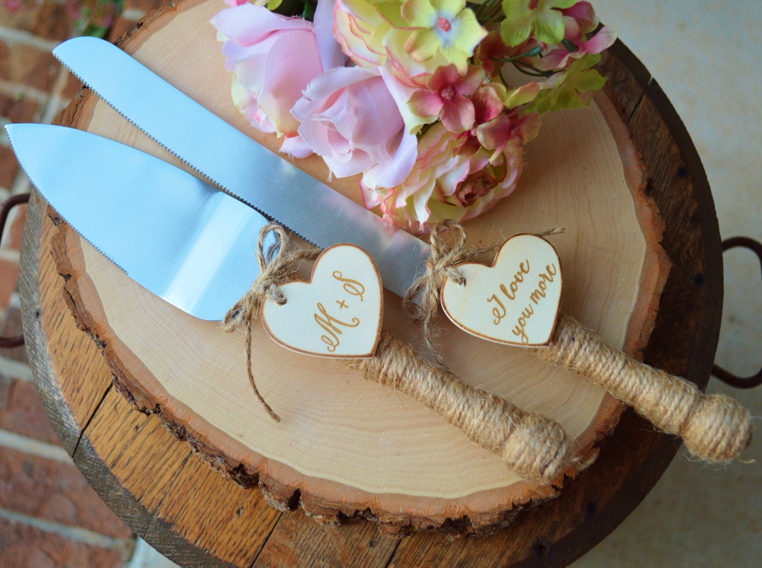 Personalized Rustic Wedding Cake Cutter and Knife Customized Burlap ...