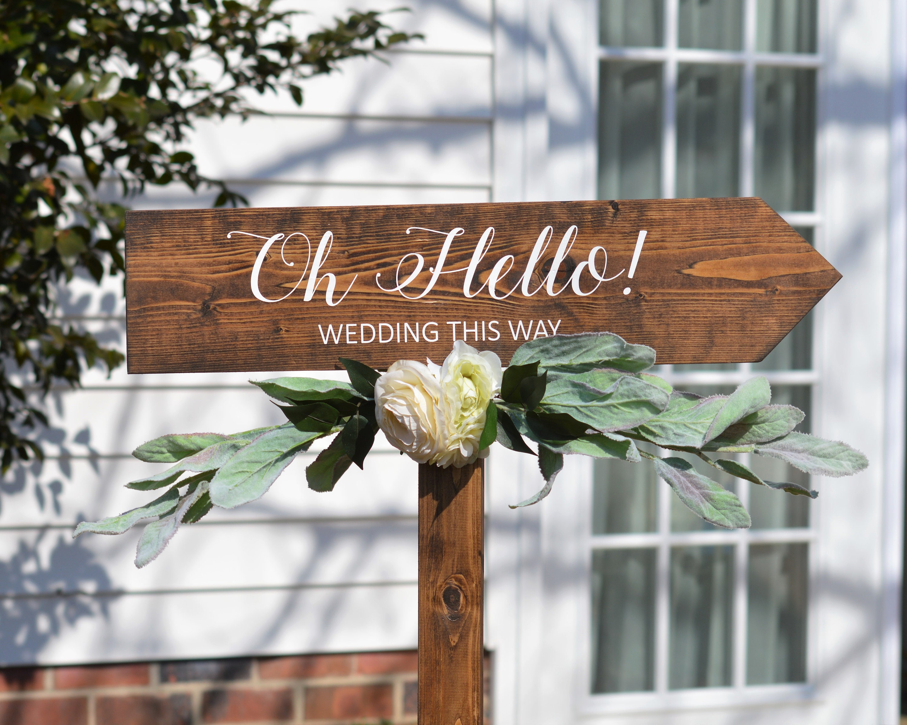 Oh Hello Wedding Arrow Sign Wood Wedding Directional Sign With | Etsy