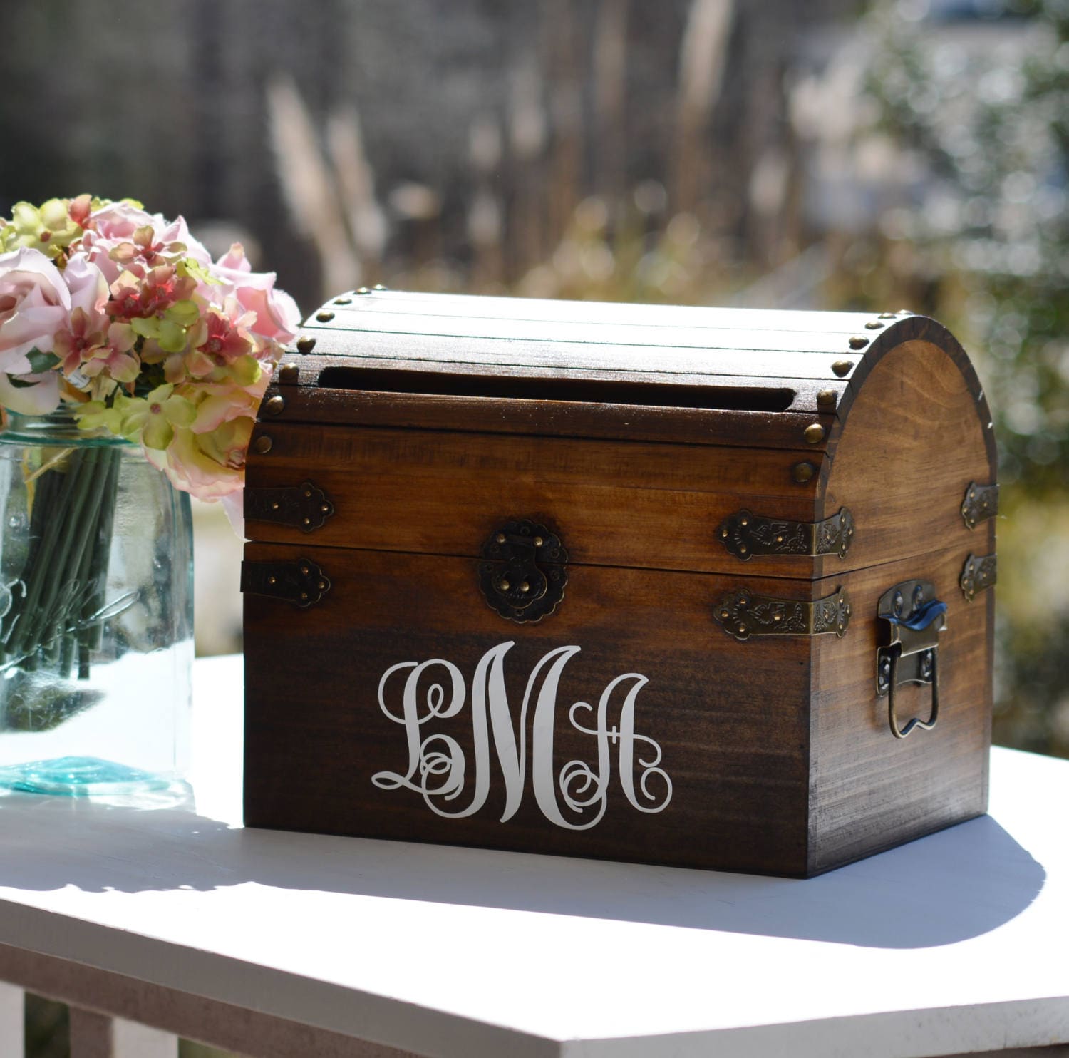 Monogrammed Card Box, Rustic Wedding Card Holder With Slot, Bridal ...