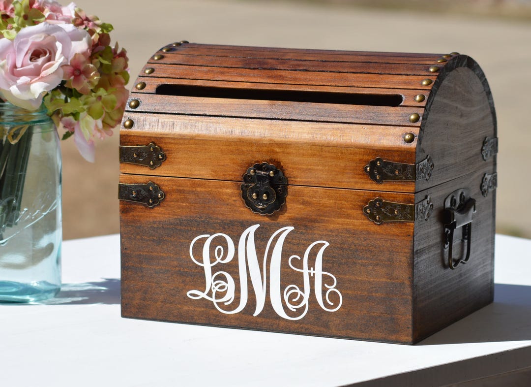 Monogrammed Card Box, Rustic Wedding Card Holder With Slot, Bridal ...
