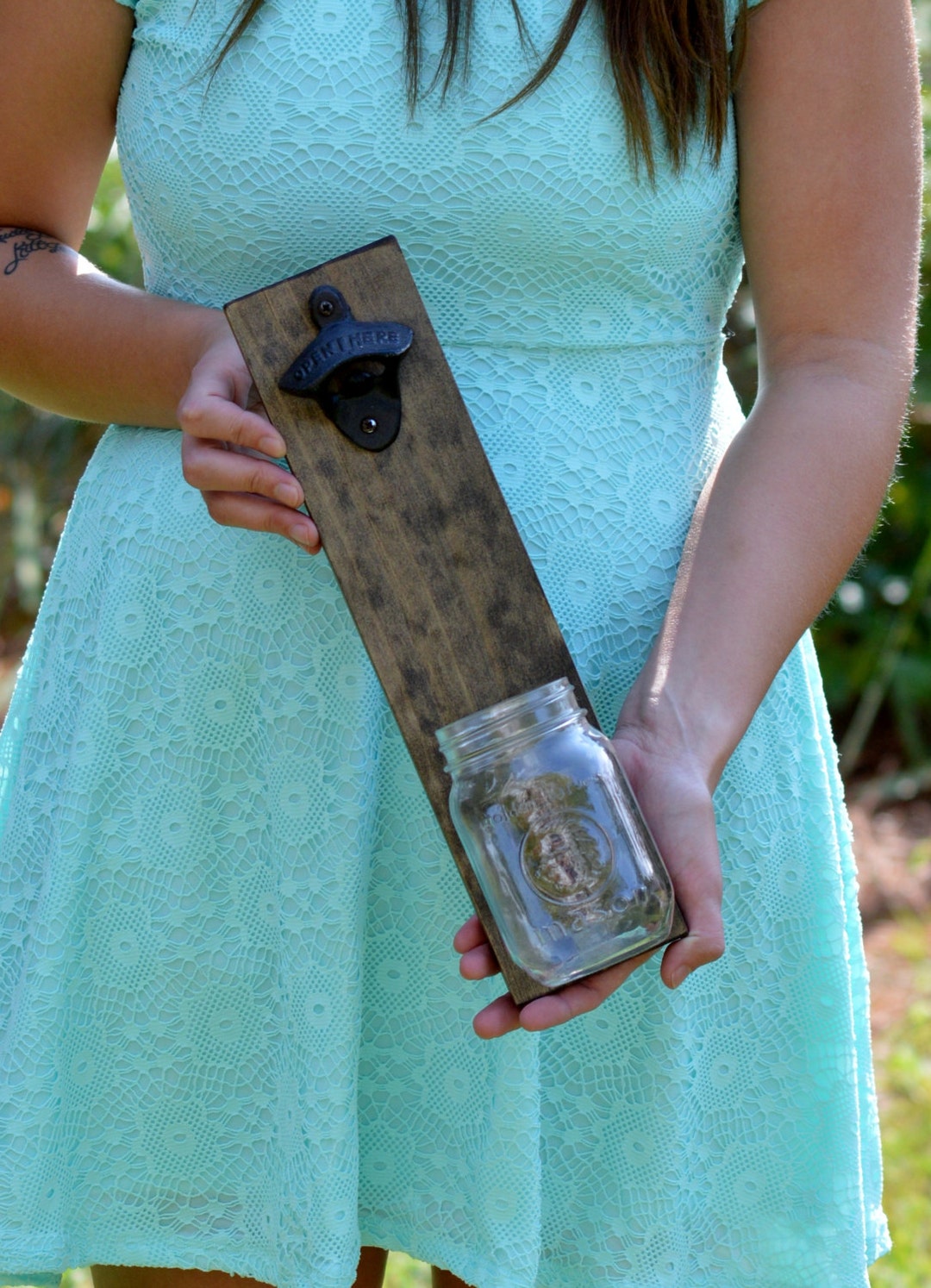 Rustic Wall Mounted Bottle Opener Bottle Cap Catcher, Jar Beer Bottle ...