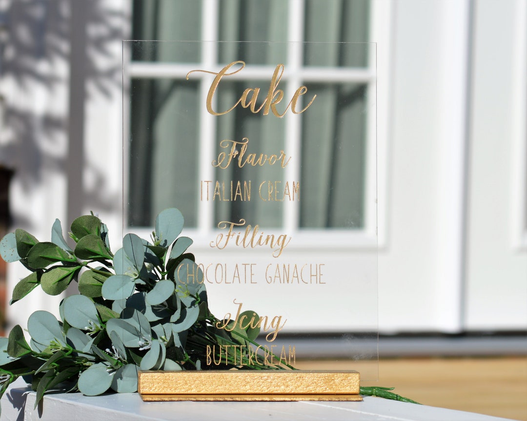 Acrylic Wedding Cake Sign Clear Wedding Menu Sign Wedding Cake Flavor ...