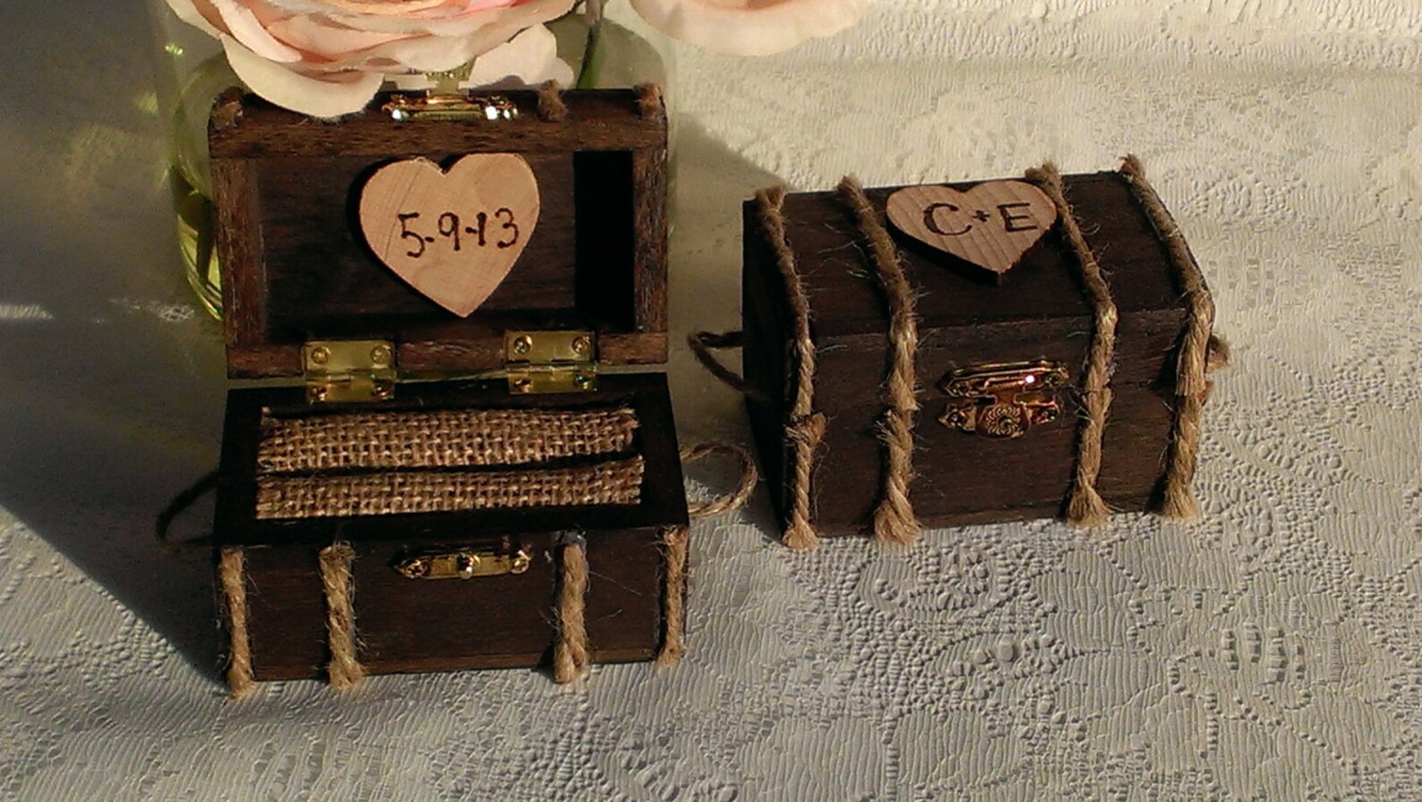 Beach wedding ring box nautical burlap wedding wooden ring | Etsy