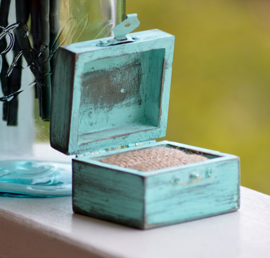Mint Engagement Ring Box, Shabby Chic Wedding Ring Box, Rustic Pillow ...