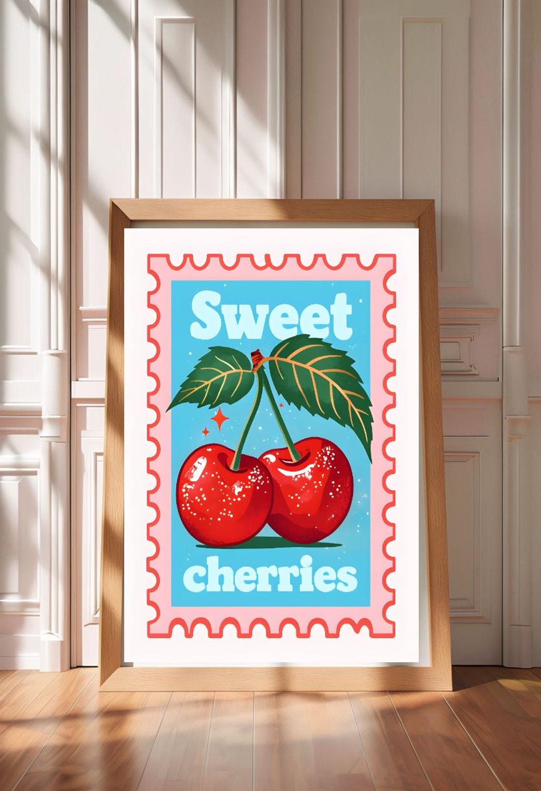 Sweet Cherries Postage Stamp Digital Art, Cherries Poster, Cherry Wall ...