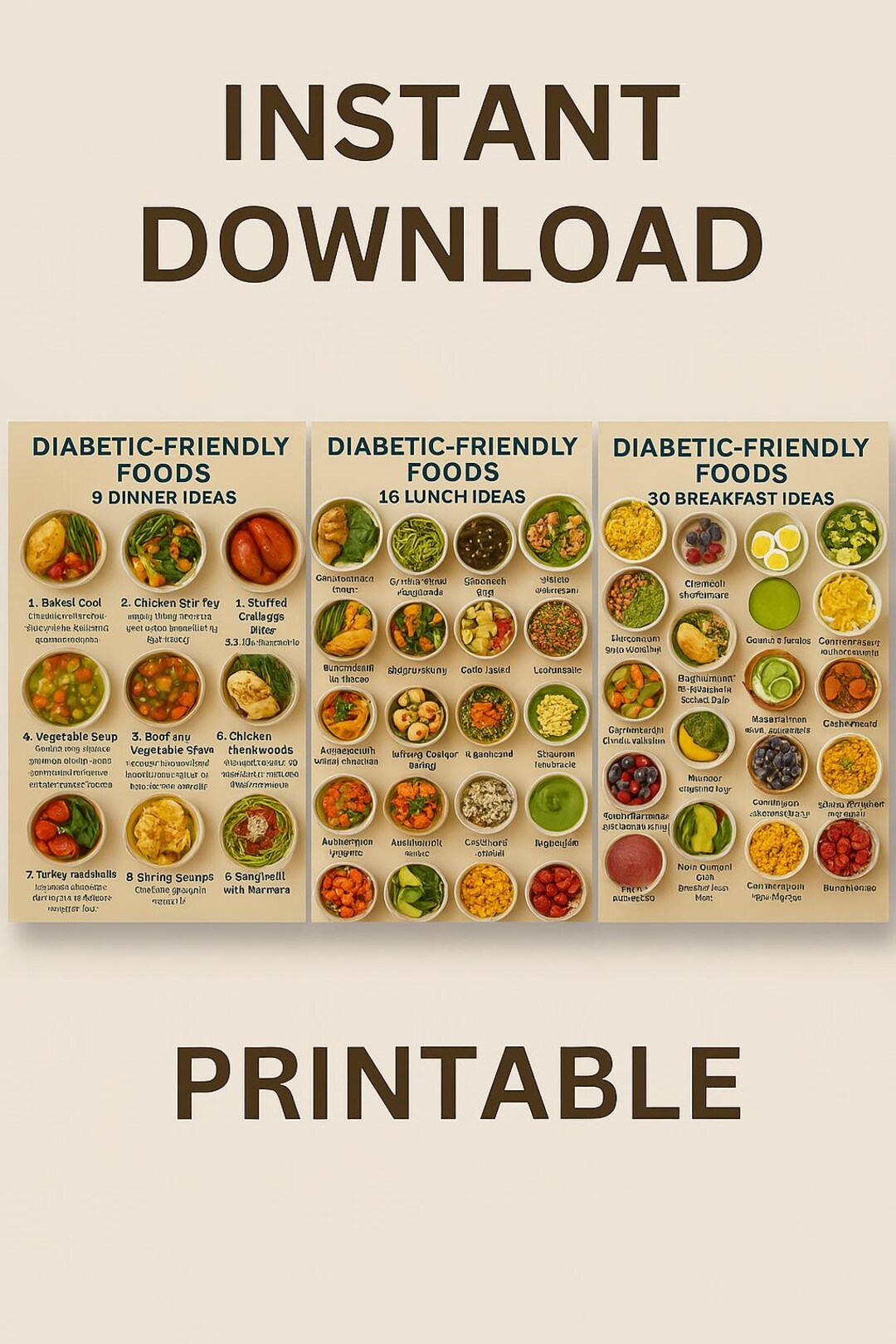 Diabetic Meal Ideas Printable, Easy Diabetic Recipes PDF, Digital ...