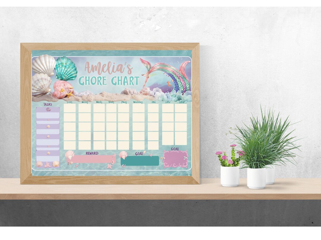 Mermaid Chore Chart Printable for Kids, Editable Canva Template ...