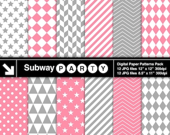 Blush Pink and Gold Chevron Digital Papers. Thick & Thin | Etsy