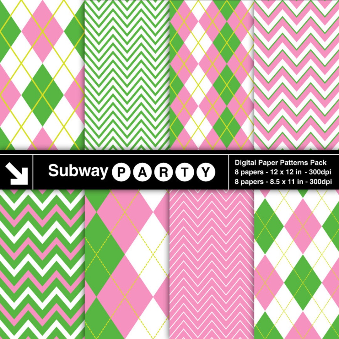 Pink Green Chevron and Argyle Digital Papers. Girl Golf Theme ...