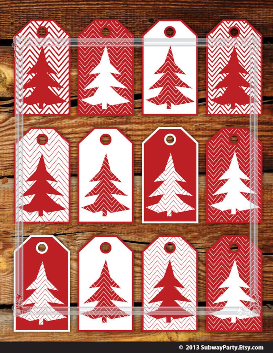 Printable Christmas Gift Tags in Red and White Chevron With Christmas ...