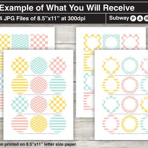 Yellow Mint Coral Printable Party Circles and Squares / Cupcake Toppers ...