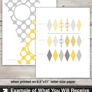 Printable Yellow Gray Party Banner & Mini Cake Bunting. Argyle, Chevron ...