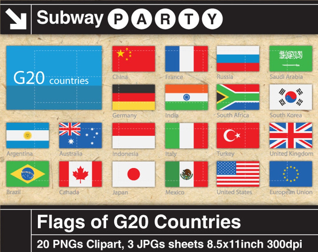 Flags of G20 Countries. Digital Clipart, Printable Collage Sheets, Word ...