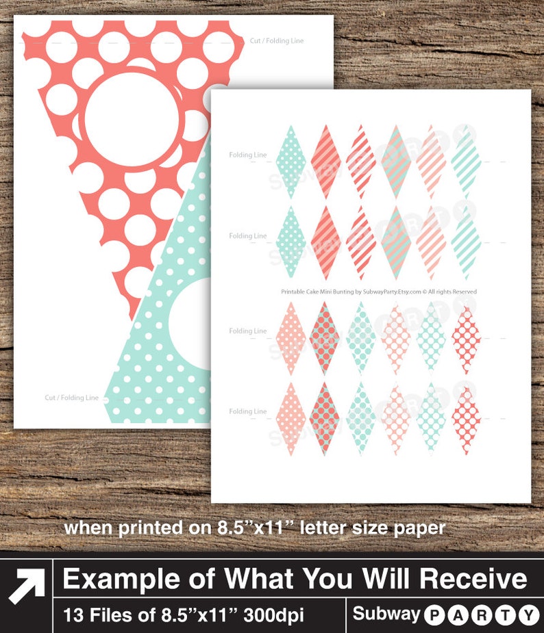 Mint and Coral Printable Party Banner & Mini Cake Bunting. | Etsy