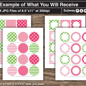 Strawberry Pink & Green Cupcake Toppers, Party Circles and Squares 2 ...