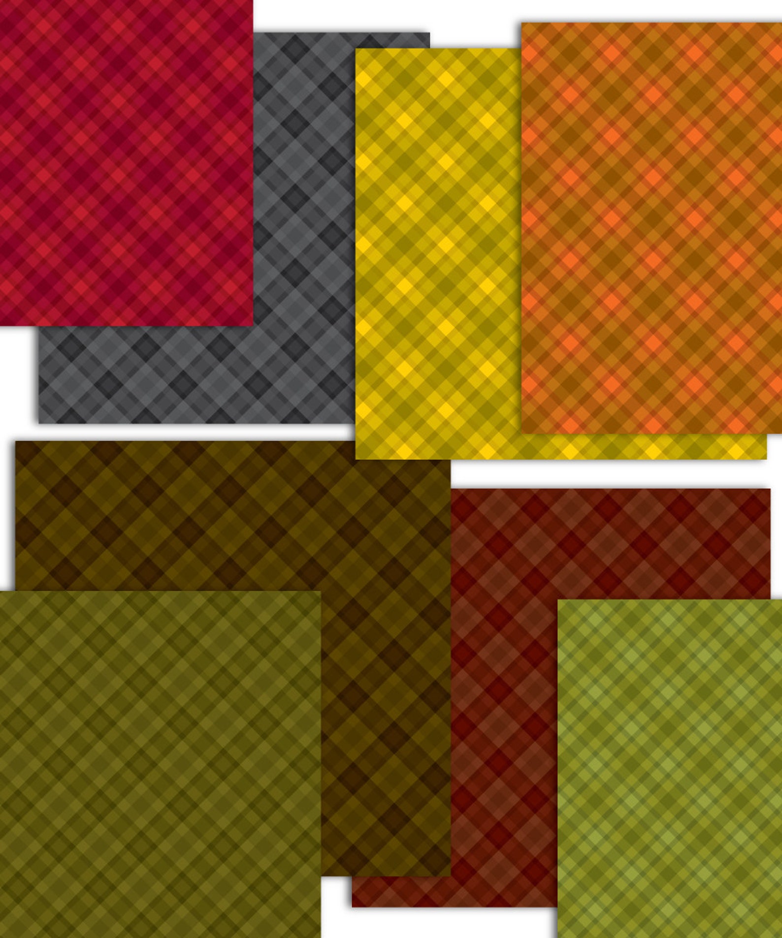 Fall Colors Tartan Plaid Digital Papers. Warm Autumn Multi Color Pack ...
