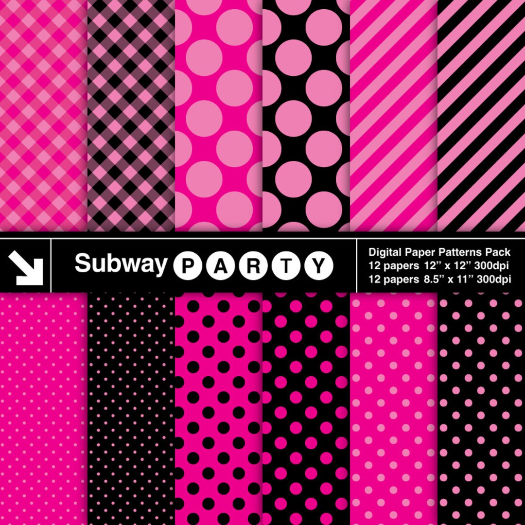 Pink Monsters Digital Papers Pack in Hot Pink & Black Polka Dot ...