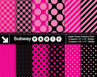 Pink Monsters Digital Papers Pack in Hot Pink & Black Polka Dot ...